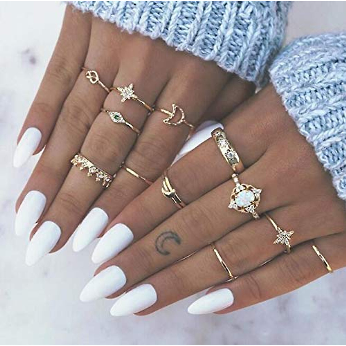 CSIYANJRY99 Boho Gold Rings for Women Star Moon Knuckle Ring Set,Vintage Stackable Midi Finger Rings Cute Trend Aesthetic Jewelry (C)