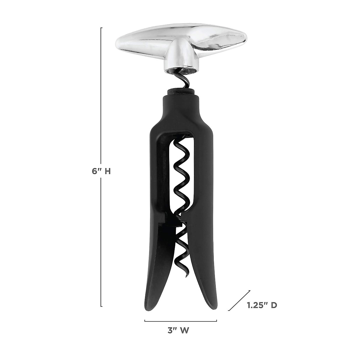 True Twister Self Pulling Compact Corkscrew Wine Bottle Opener - Ergonomic Easy-turn Key Bar Accessory, 6 Inches, Black