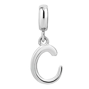 LovelyCharms 925 Sterling Silver C Letter Charm Alphabet Dangle Bead for Bracelet Necklace