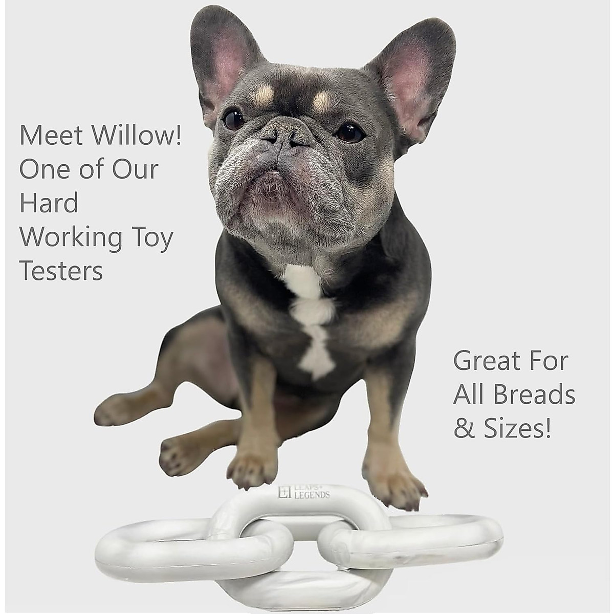 Tug of War Dog Chew Toy - Natural Rubber Heavy Duty Marble Links - Neutral Aesthetically Pleasing Puppy Chew Toys for Small, Medium or Large Dogs (White & Gray Marble)