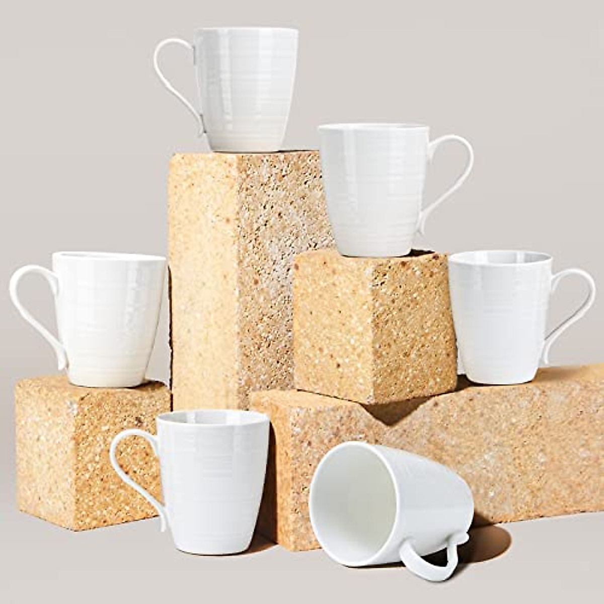 Vidalenta Coffee Mugs Set of 6, 12 oz Ceramic Coffee Cups White Coffee Mugs Latte Mugs, Tea Cups Drinking Cups for Cocoa or Hot Chocolate, Microwave & Dishwasher Safe