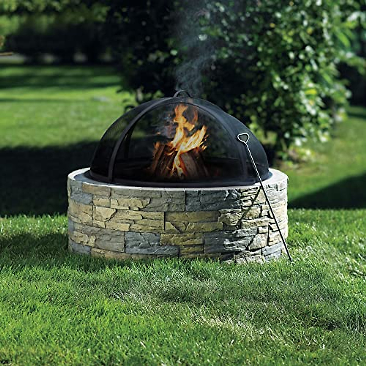 SUNCREAT Heavy-Duty Fire Pit Screen, Steel Mesh Round Spark Screen with Handle, 36 Inch