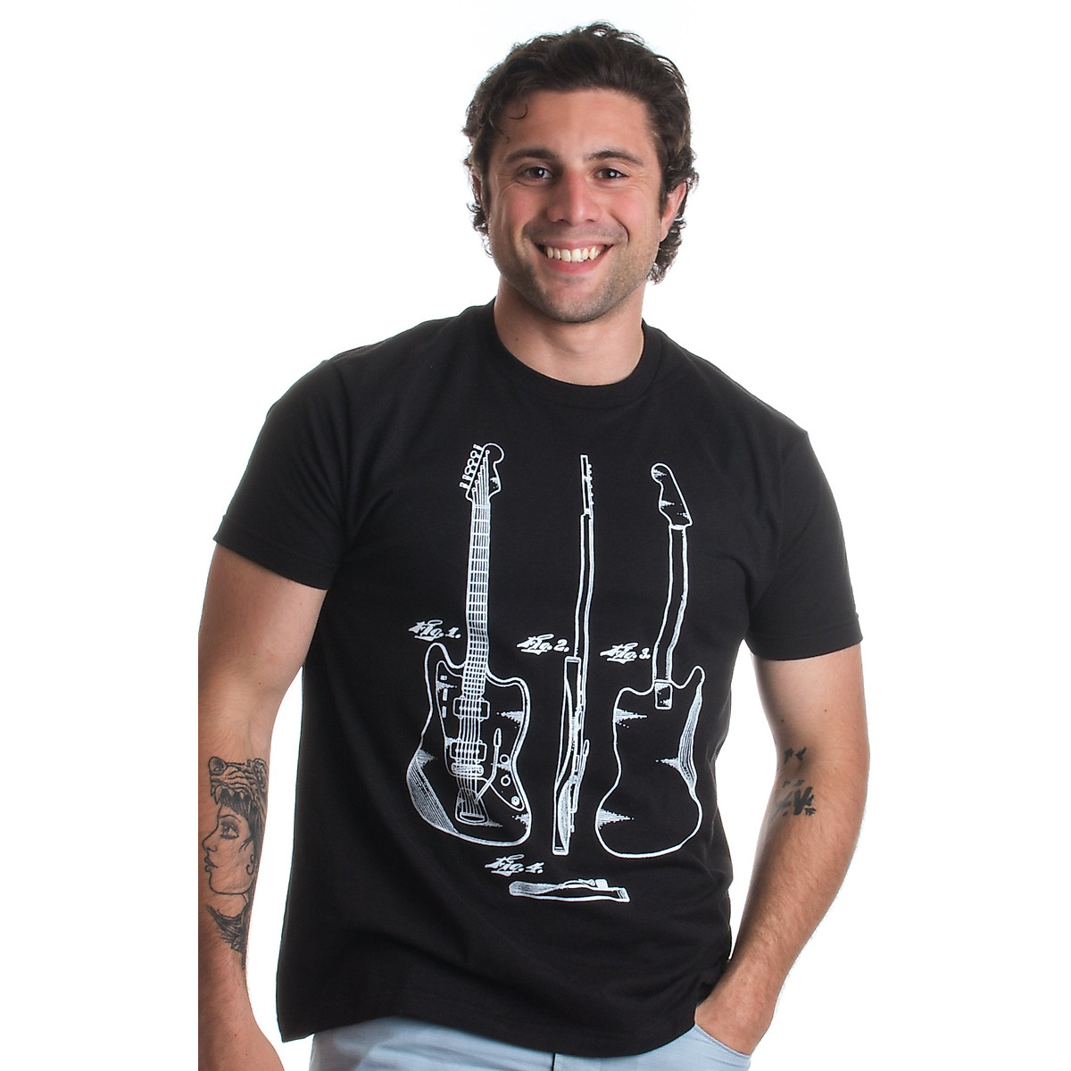1959 Electric Guitar Patent Drawing | Music History Guitar Player Unisex T-Shirt-(Adult,XL) Black