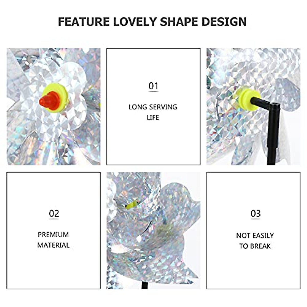 generic 4 Pcs Anti- bird Reflective Pinwheels Radiant Bird Blinder Bird Deterrent Garden Spinner Effectively Keep Birds Away for Yard Garden Farm