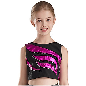 easyforever Kids Girls Sleeveless Shiny Rhinestone Ballet Dance Crop Tank Top Yoga Vest Sports Gymnastic Workout Bra Hot Pink 8 Years