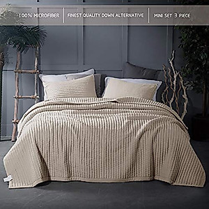 KASENTEX Quilt Mini Set-Stone Washed-Super Soft Bedspread-Light Weight-White Down Alternative Microfiber Fill-Machine Washable-Solid Colors, Full/Queen +2 Shams, Camel