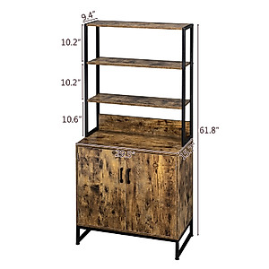 VINGLI Bookshelf with Storage Cabinet, Tall & Wide Industrial Bookcase with 2 Doors & 3-Tier Shelves for Living Room/Bedroom/Office (Rustic Brown, 30'' x 16'' x 69'')