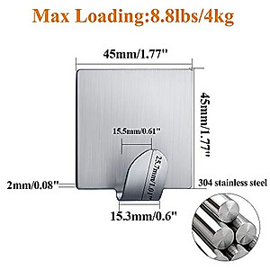 Fotosnow Wall Adhesive Hooks Heavy Duty Waterproof Stainless Steel Hooks for Hanging Coat, Hat Towel Robe-Bathroom and Bedroom-8 Packs