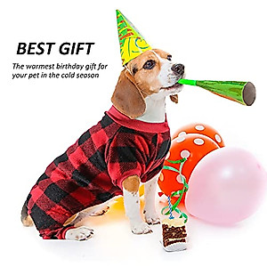 2 Pieces Christmas Dog Pajamas Red Plaid Buffalo Check Dog Sweaters Soft Fleece Pet Jumpsuit Costume Puppy Pajama Onesie Clothes Warm Winter Dog Outfits for Small Medium Sized Dogs Cats