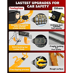 Tevlaphee Steering Wheel Lock - Heavy Duty Antitheft Device and Car Security Lock with Adjustable Locking and 3 Keys - Great Vehicle and Truck Deterrent (Yellow)