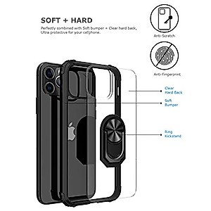 GREATRULY Kickstand Case for iPhone 11 Pro Max 6.5 Inch (2019),Drop Protection Clear Case,Slim Phone Cover Shell,Soft Bumper + Hard Back + Ring Stand Fits Magnetic Car Mount,Black