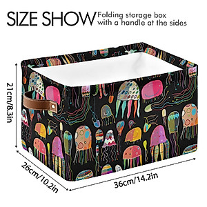 Funny Jellyfishes Storage Basket Bins Collapsible Toy Storage Bins with Handles Laundry Baskets for Playroom Living Bed Room Office Clothes Nursery,1 pcs