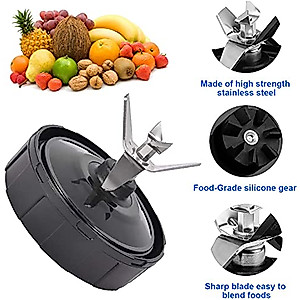 Replacement Parts for Ninja Blender 7 Fins Bottom Blade and 1 Gasket Rubber for Nutri Ninja Auto iQ BL482-30 BL492 BL642-30 NN102 BL687CO-30 BL2013