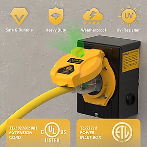 TOOLIOM 30 Amp Generator Cord 40FT and 30 Amp Generator Inlet Box, NEMA L14-30P/L14-30R Generator Cord, 125/250V 7500W 10 AWG SJTW Generator Power Cord, Pre-Drilled Generator Inlet Box, UL&ETL Listed