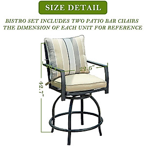 LOKATSE HOME Patio Bar Height Chairs, Outdoor Swivel Bar Stools Chairs with Seat and Back Cushions, High Swivel Armrest Bar Chair Set of 2