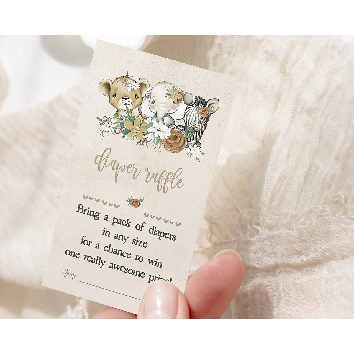 Paper Clever Party Flora Safari Diaper Raffle Tickets for Baby Shower Games, Invitation Insert Cards, 50 Pack