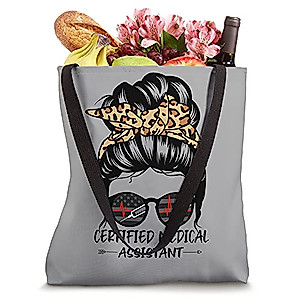 Certified Medical Assistant Messy Bun Hair Funny Leopard CMA Tote Bag