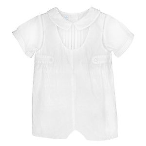 Petit Ami Baby Boys’ Shortall with Pintucks and Side Tabs, 24 Months, White