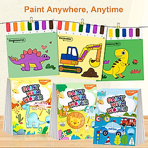 YPLUS Paint with Water Books for Toddlers, Watercolor Painting Paper for Kids Ages 1-3, 2-4, Art Craft Gift for Drawing with Brush, Animals