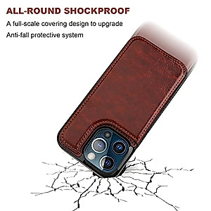 ONETOP Compatible with iPhone 13 Pro Wallet Case with Card Holder, PU Leather Kickstand Card Slots Case, Double Magnetic Clasp Durable Shockproof Cover 6.1 Inch(Brown)