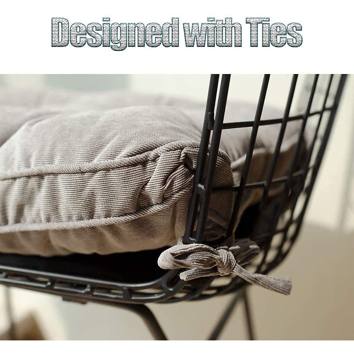 Nathime Soft Patio Outdoor Corduroy Chair Pad with Ties Home Decor Indoor Dining Chairs Cushion 18"×18"×3.6" Grey 1Pc