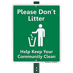 SmartSign "Please Don't Litter - Help Keep Your Community Clean" LawnBoss® Sign | 10" x 12" Aluminum Sign With 3' Stake