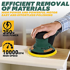 KUIMIT Electric Random Orbital Sander, 350W brushless motor with 5&6-inch pads, 4000-10000RPM Electric Palm Sander for Woodworking, Sanding and Polishing