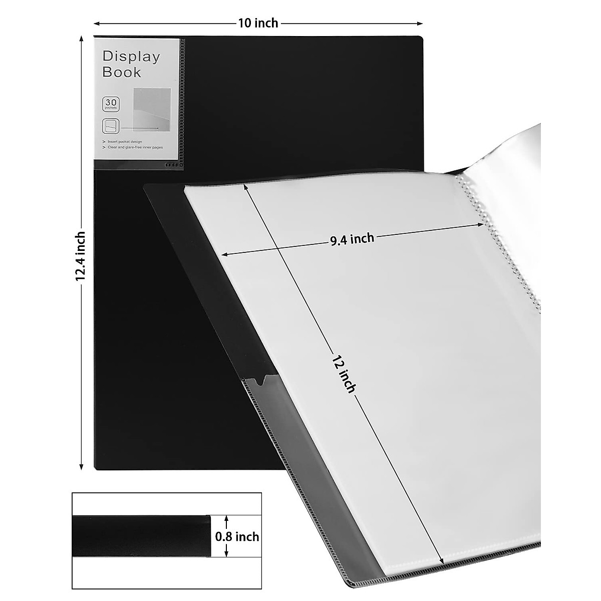 Portfolio Folder for Artwork Art Portfolio Binder 2 Packs 9"x12" Demo Book Black Portfolio Folder with Protective Film Binder with Plastic Sleeve 30 Pockets 60 Page Capacity