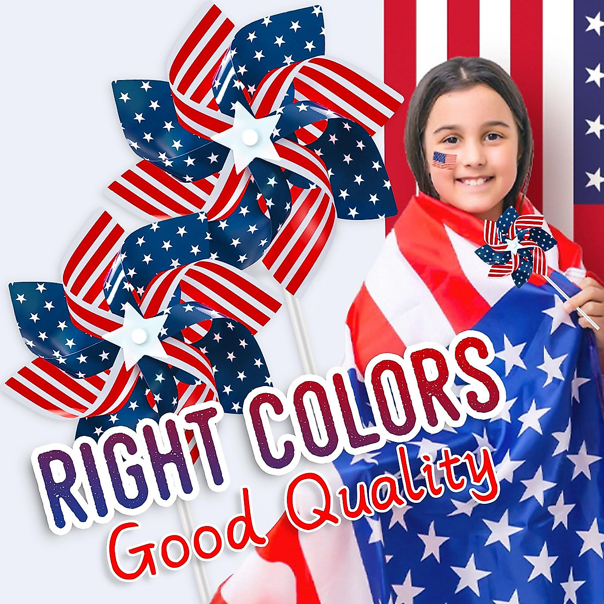 Gushu 20pcs Fourth of July Pinwheels,Red White and Blue 4th of July Decorations American Flag Pinwheel, Garden Wind Spinners Patriotic Yard Outdoor Decor, Memorial Day Independence Party Supplies