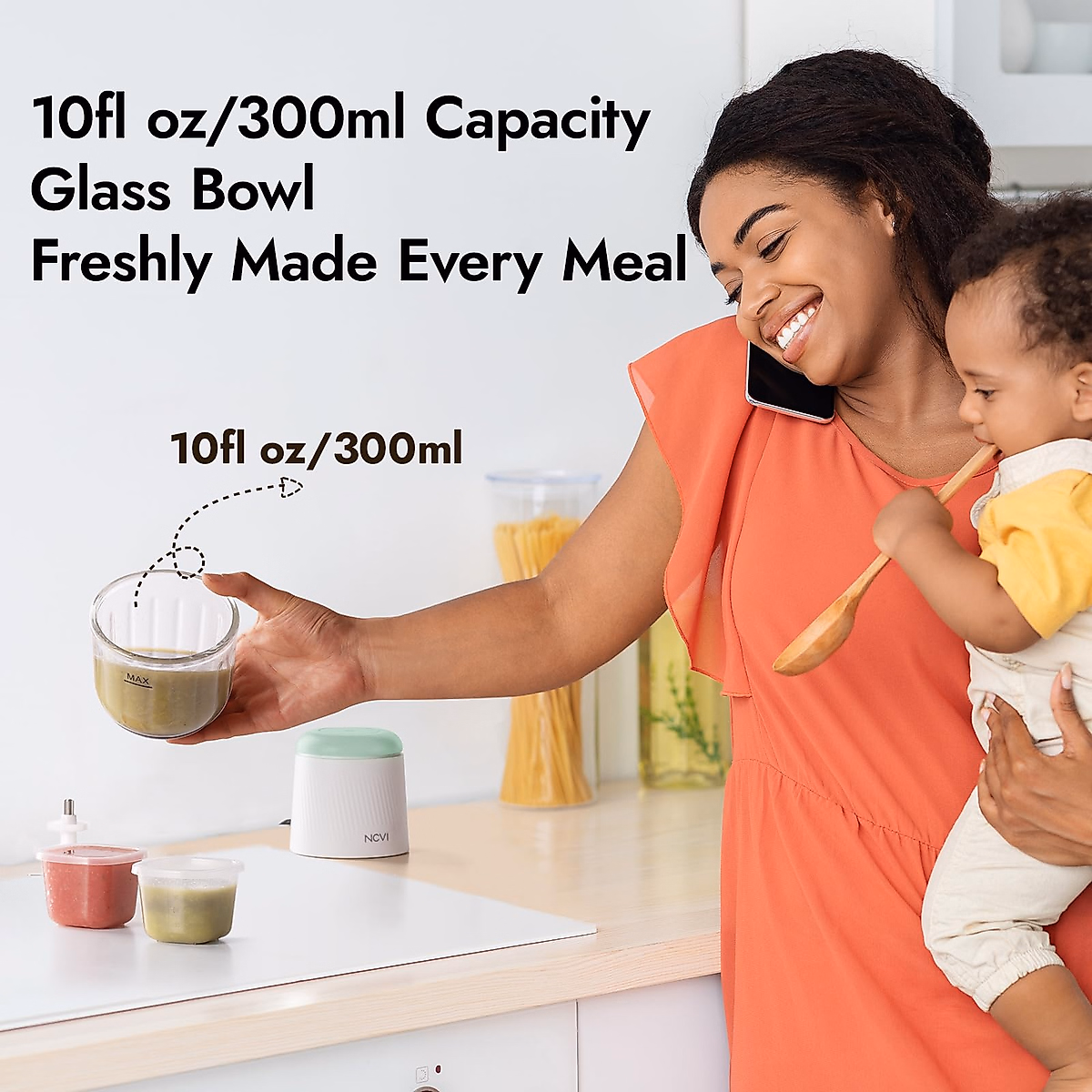 NCVI Puree Baby Food Processor Glass Set, Mini Infant Food Maker Blender Machine with 8 Blades and Grinding Disc, Small Blender Including Food Containers, Silicone Tray and Tableware, Green