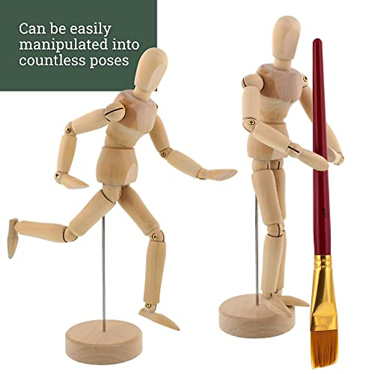 US Art Supply® Wood Artist Drawing Manikin Articulated Mannequin with Base and Flexible Body - Perfect for Drawing The Human Figure (5" Male)