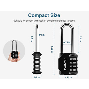 Puroma 2 Pack 2.6 Inch Long Shackle Combination Lock 4 Digit Outdoor Waterproof Padlock for School Gym Locker, Sports Locker, Fence, Gate, Toolbox, Case, Hasp Storage (Black)