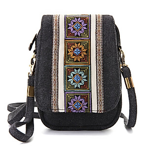 Goodhan Embroidery Canvas Crossbody Bag Cell phone Pouch Coin Purse for Women