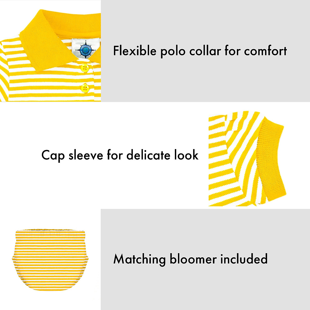 College Baby Striped Game Day Polo Dress with Bloomer - Baylor Bears Logo - Gold/White - 12 Months