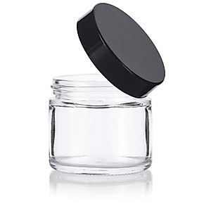 JUVITUS Clear Thick Glass Straight Sided Jar - 2 oz / 60 ml (3 pack) Airtight Smell Proof BPA Free Lids