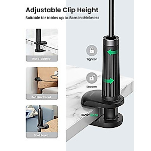 UGREEN Gooseneck Clip Phone Holder for Bed Desk Cell Phone Mount Flexible Lazy Long Arm Clamp Headboard Hand Free Overhead Video Recording Compatible with iPhone Pro Max Samsung Galaxy Ultra, 3.0 ft