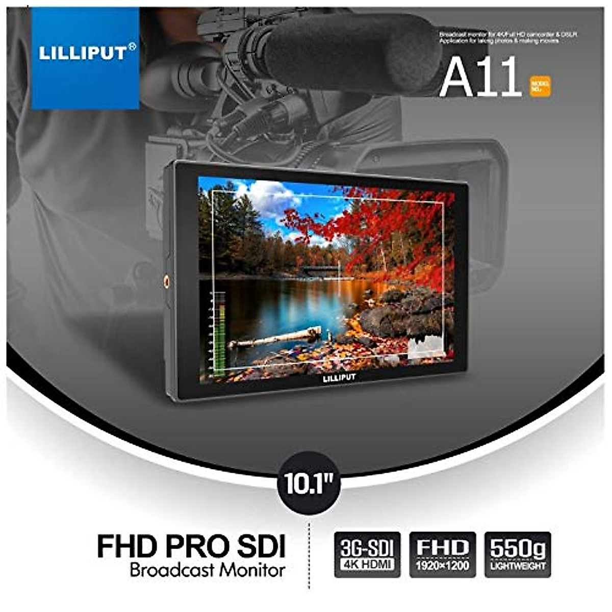 LILLIPUT A11 10.1" FHD PRO 4K HDMI SDI VGA Input Broadcast Monitor w/G+G Technology Free F970 Battery & Gimbal Stand