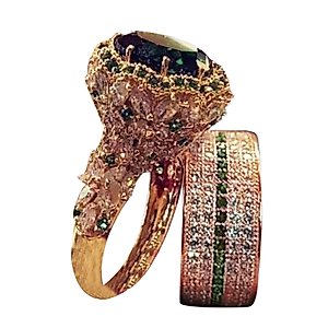 Ring Wedding Handmade Luxury Stone White Gift Cut Jewelry Engagement Rings Large Gold Ring (Green, 6)