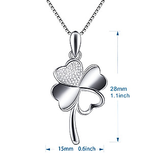 MAJORWARAP Four Leaf Clover Necklace Sterling Silver Shamrock Good Luck Charm Pendant for Women Girl Mom Daughter Birthday Gift