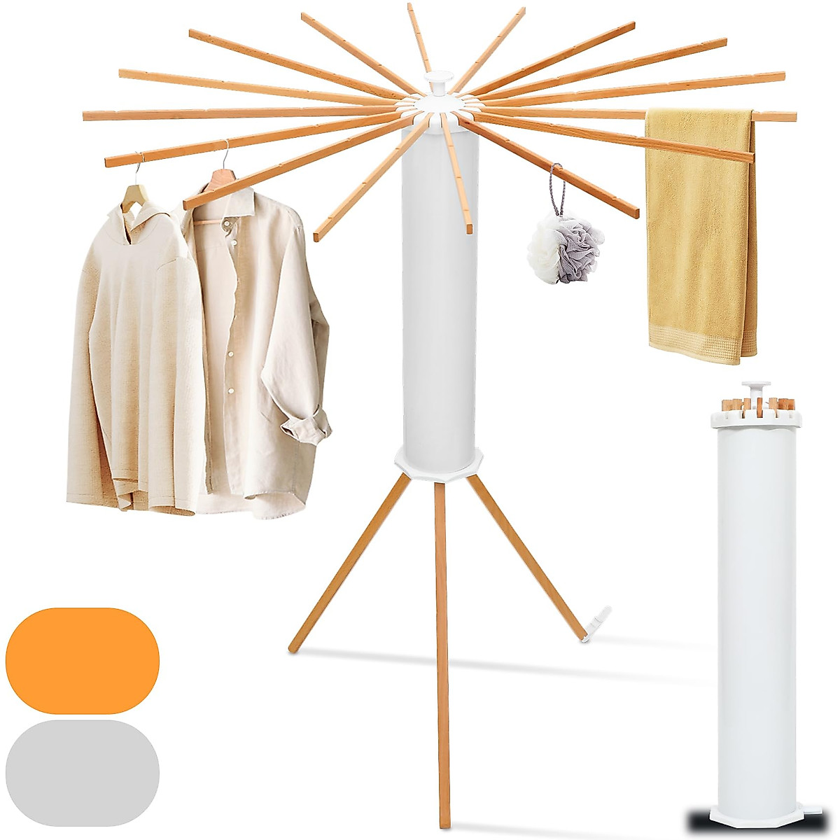 Tripod Clothes Drying Rack,Collapsible and Portable Clothes Drying Rack,16 Wooden Poles,Folding Drying Rack for Clothes,Indoor& Outdoor Holder