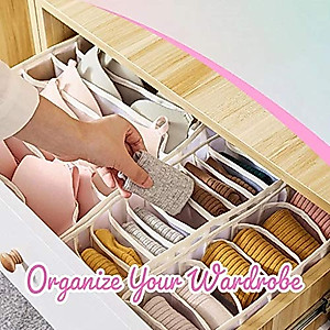 Underwear Organizer Drawer Divider 3 Set 6 7 11 Cell Foldable Underbed Closet Clothes Sorting Storage Box for Organizing Socks Lingerie Bras Ties Washable Large Capacity Combination Bins (Grey)