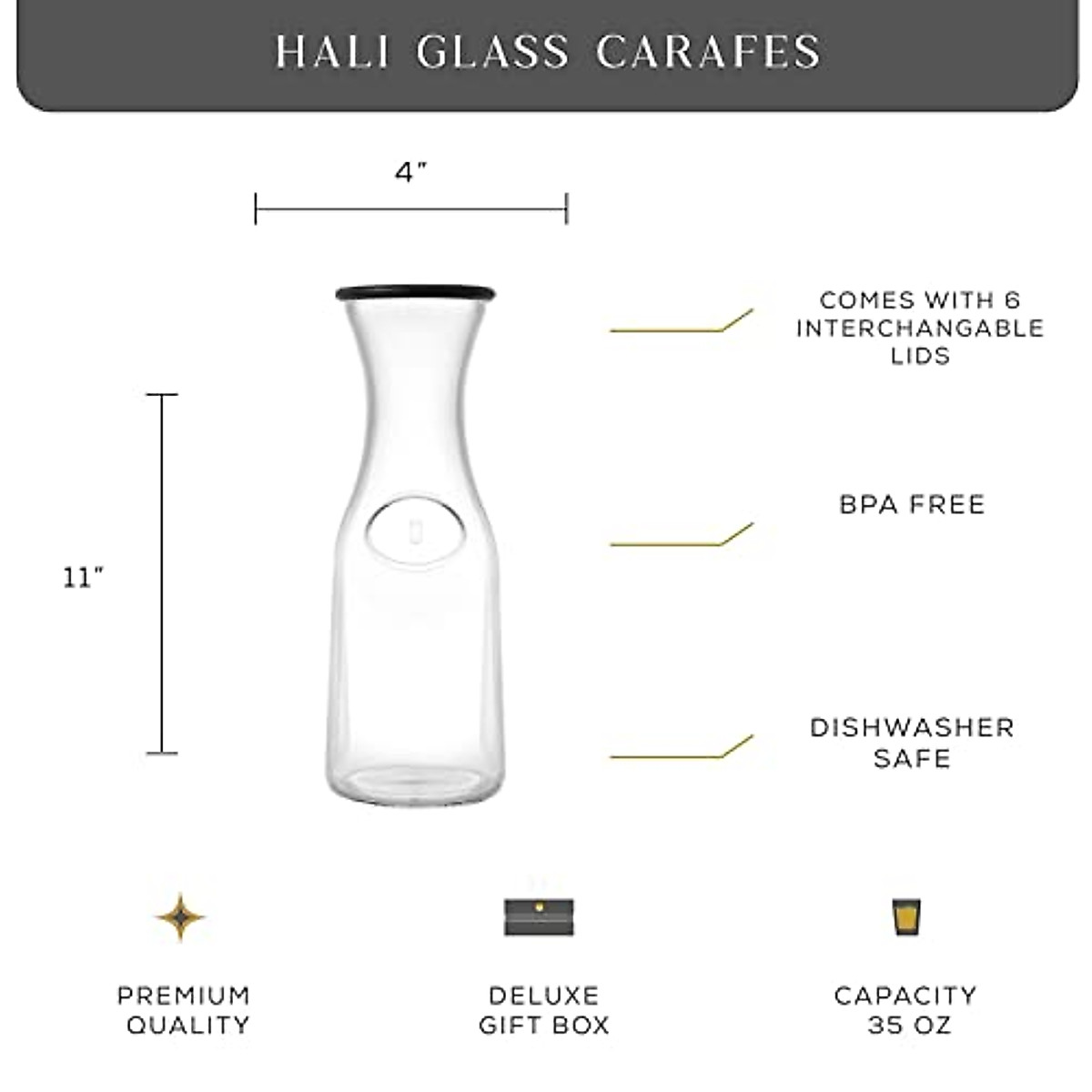 JoyJolt Glass Carafe with Lids. 3 Glass Carafes for Mimosa Bar 36 oz Capacity. 6 Lids! Brunch Decorations, Bedside Water Carafe, Orange Juice Container, Catering Drink Carafes & Pitchers for Parties