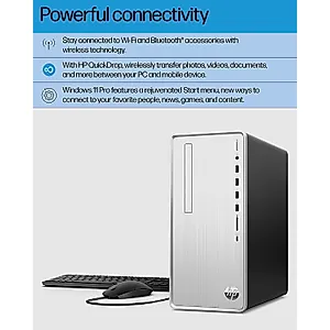 HP 2023 Newest Pavilion Desktop PC, AMD Ryzen 7 5700G (8 cores), 32GB RAM, 2TB SSD, 2TB HDD, AMD Radeon Graphics, Wi-Fi, Bluetooth, Keyboard and Mouse Combo, 9 USB Ports, Windows 11 Pro, Silver