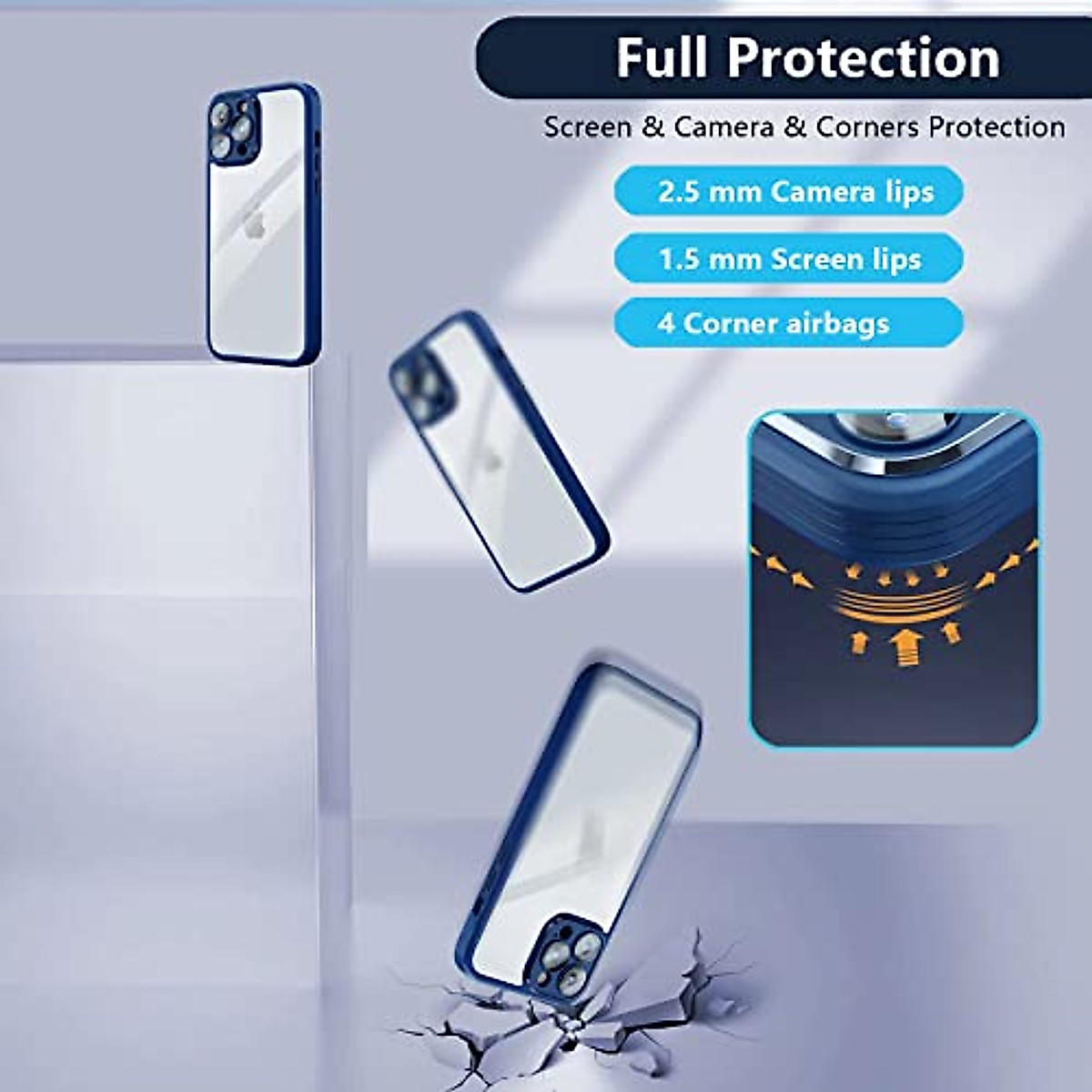 Penekin for iPhone 13 Pro Max Case, Military Grade Drop Protection Design for iPhone 13 Pro Max Case Clear with Screen Protector and Built in Camera Lens Protector (Blue)