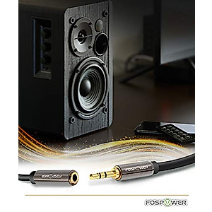 FosPower (15 Feet 3.5mm Male to 3.5mm Female Stereo Audio Extension Cable Adapter [24K Gold Plated Connectors] for Apple, Samsung, Motorola, HTC, Nokia, LG, Sony & More