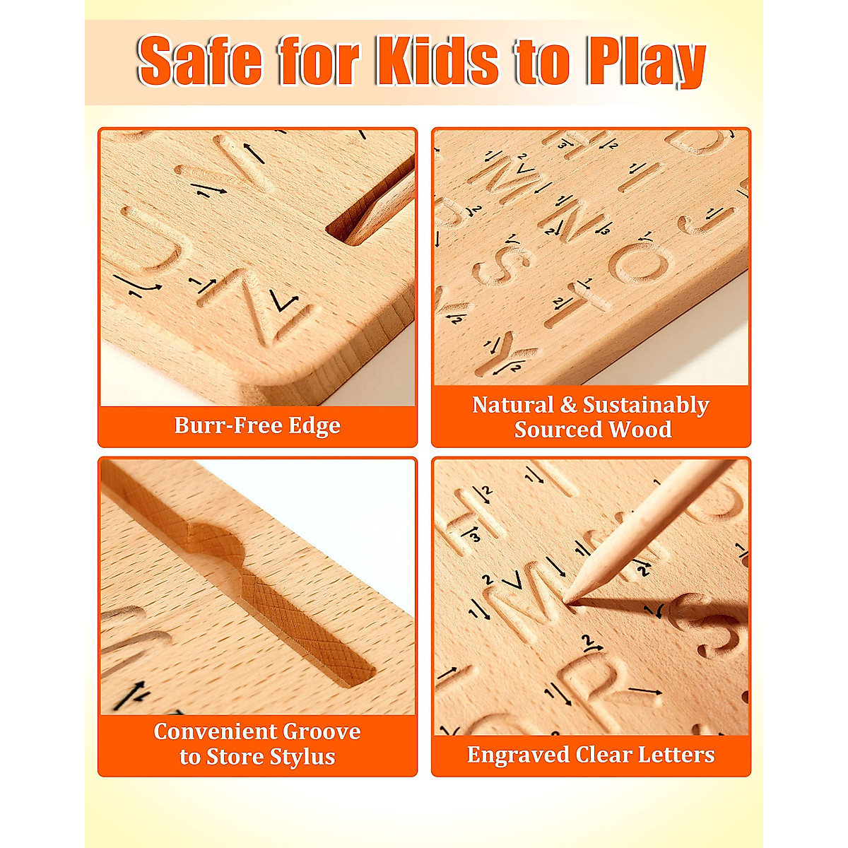 RUIZHUO Wooden Alphabet Tracing Board, Double-Sided Wood Letters Tracing Tool Learning to Write ABC Educational Montessori Toys Game Gift