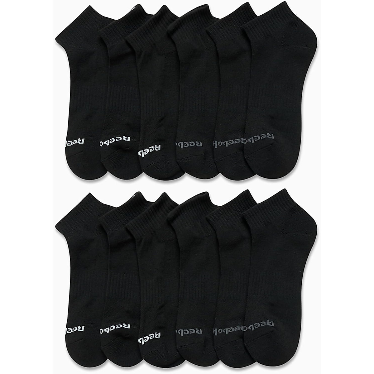 Reebok Men's Athletic Quarter Socks with Cushion Comfort (12 Pack), Size 6-12.5, All Black