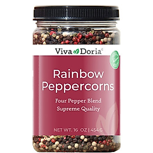 Viva Doria Rainbow Blend Peppercorn, Steam Sterilized Whole Black/Green Pepper, Whole Pink/White Pepper, 16 Oz, For Grinder Refills