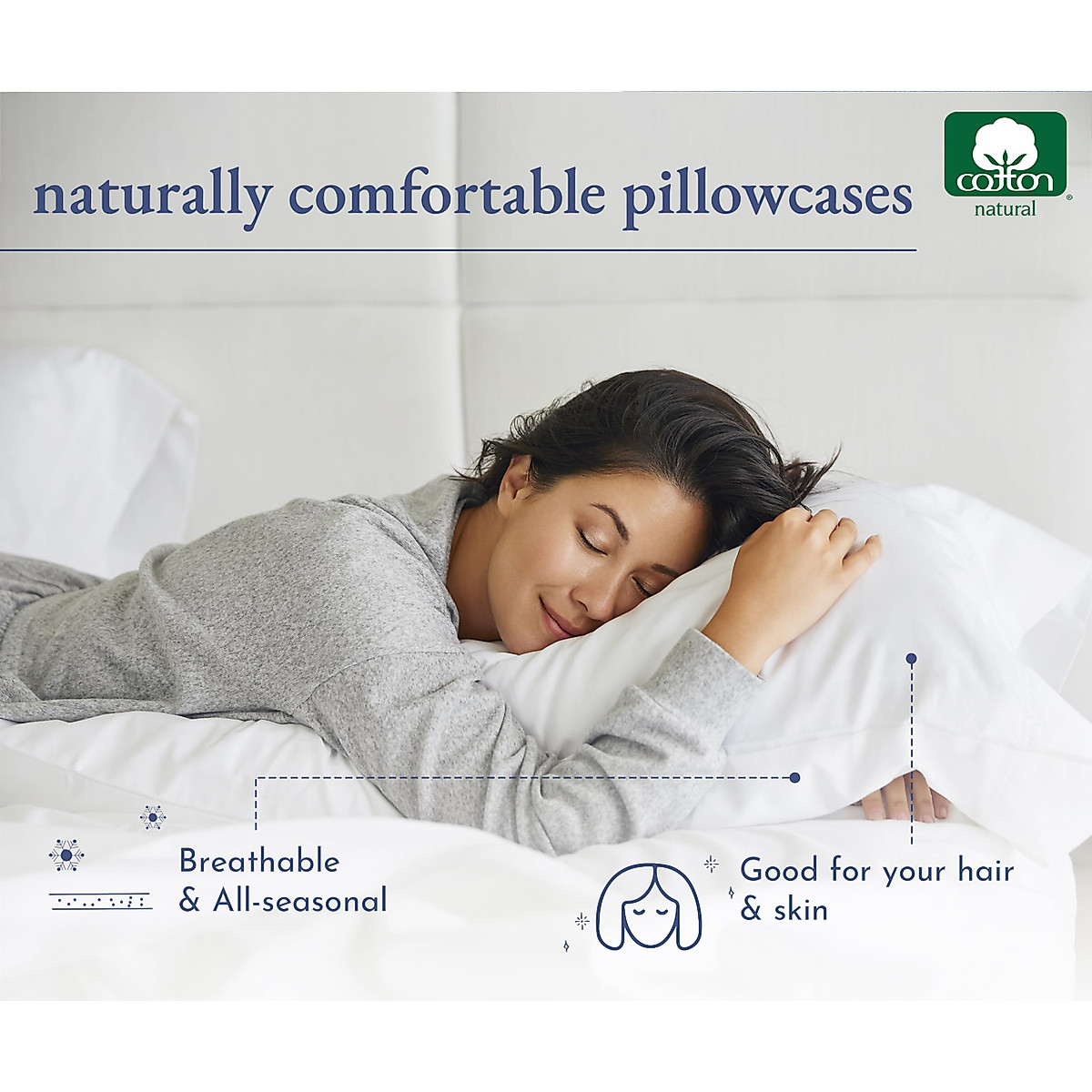 California Design Den King Size Pillowcases - 100% Cotton, Set of 2 Soft & Cooling Sateen Weave Cases, for King Size Pillows - Bright White