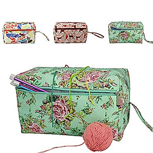 Katech Empty Yarn Bag Portable Knitting Bags Crochet Sewing Accessories Storage Organizer Travel Knitting Tote Bag Wrist Pouch for Holding Yarn Balls, Crochet Hooks and Short Knitting Needles (Brown)